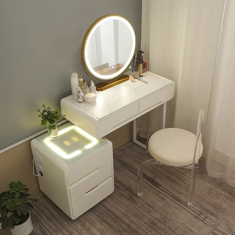 Set Alisa, Masă de toaletă pentru machiaj cu oglindă iluminată LED ...