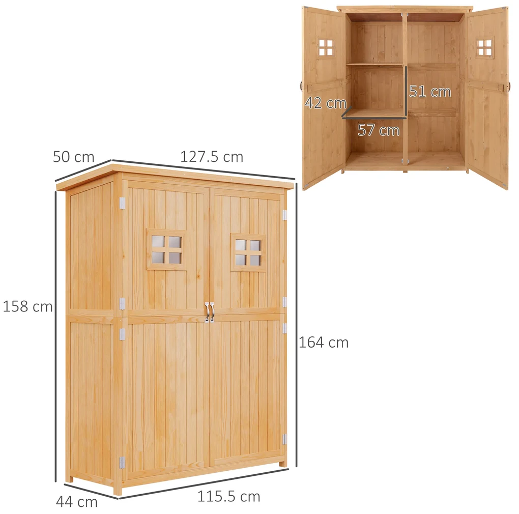 Casuta de gradina Outsunny pentru scule din lemn de brad cu rafturi 127 ...