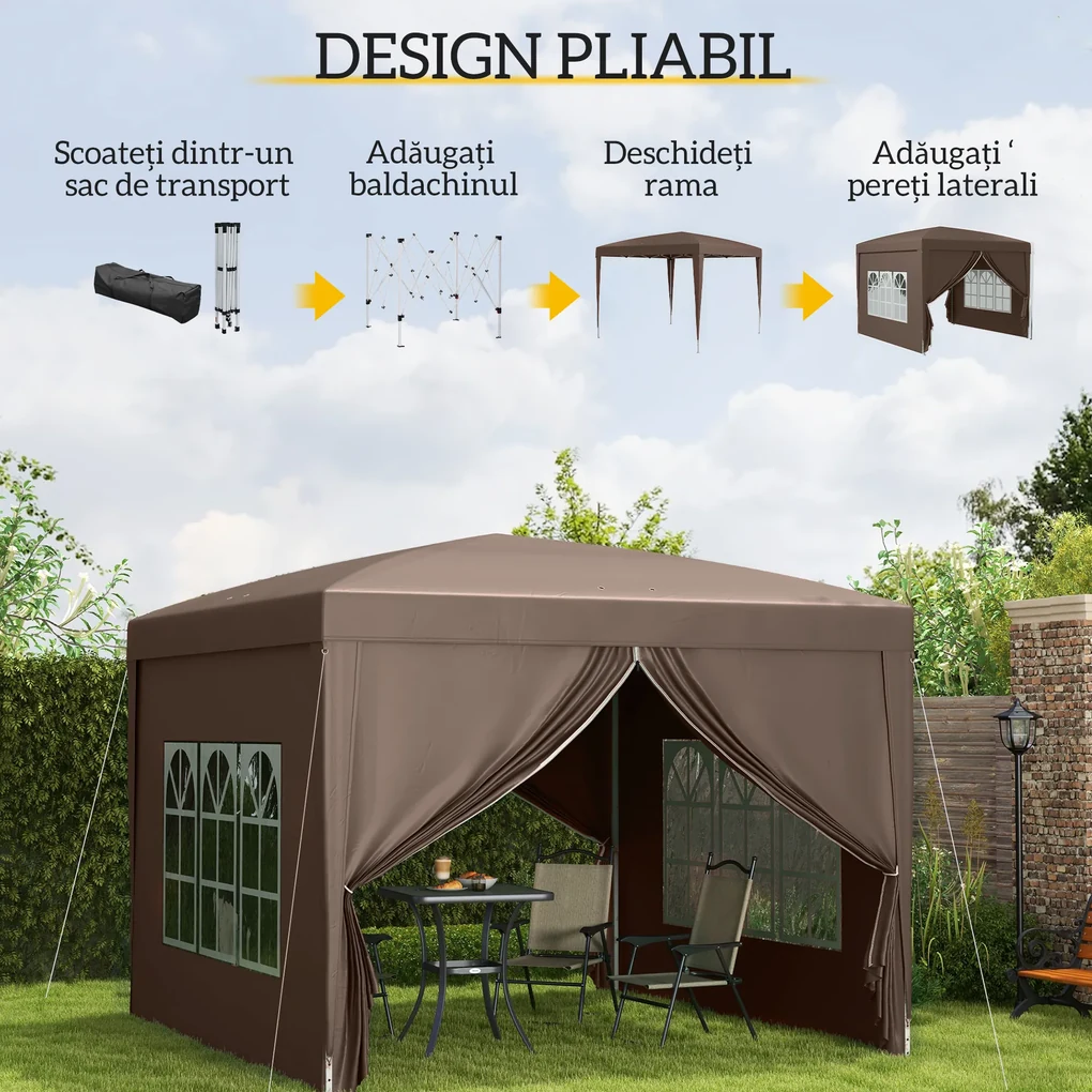 Outsunny Pavilion Pliabil cu 2 Uși, 2 Ferestre, 4 Panouri Laterale și ...