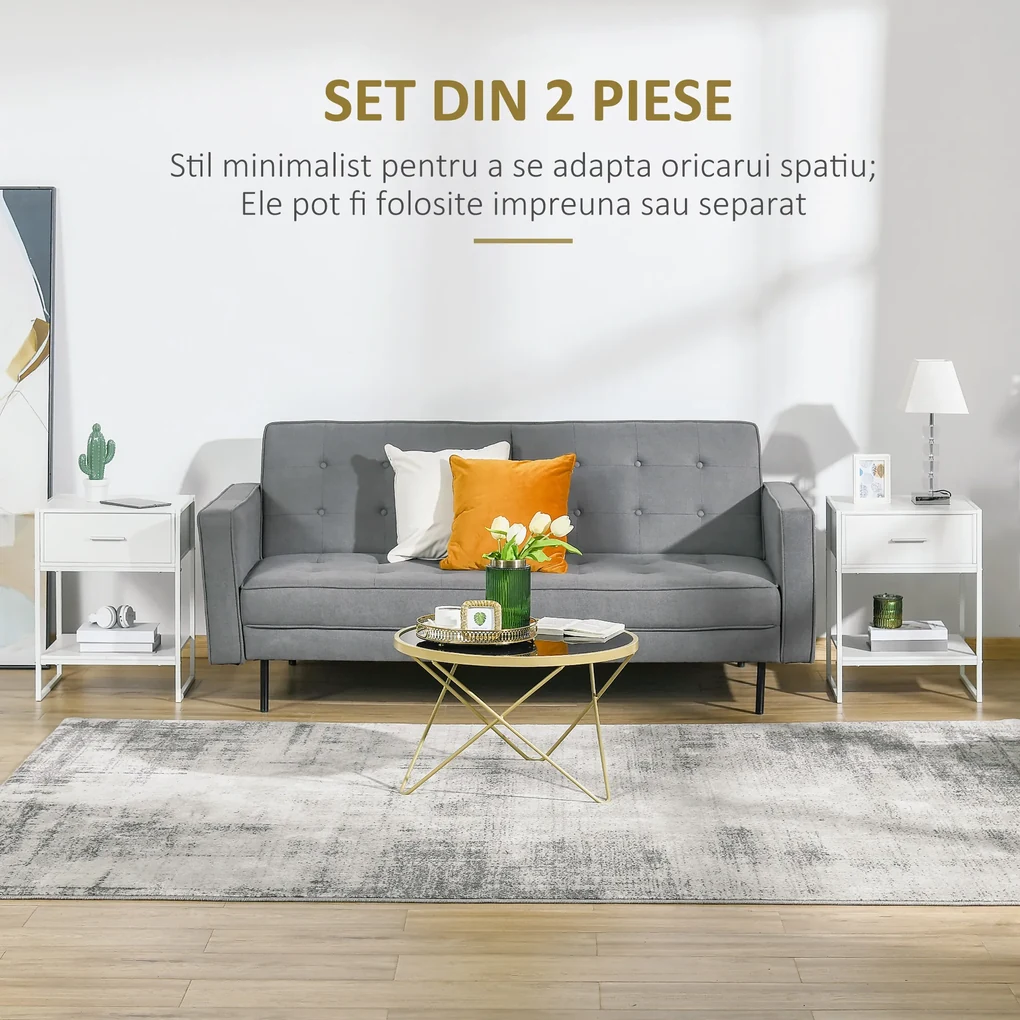 HOMCOM Set din 2 Noptiere Moderne, Noptieră cu Raft și Sertar ...