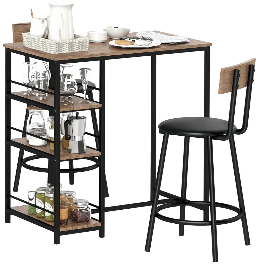 HOMCOM Set de 3 piese pentru bucatarie cu bar si 2 scaune, Set de ...