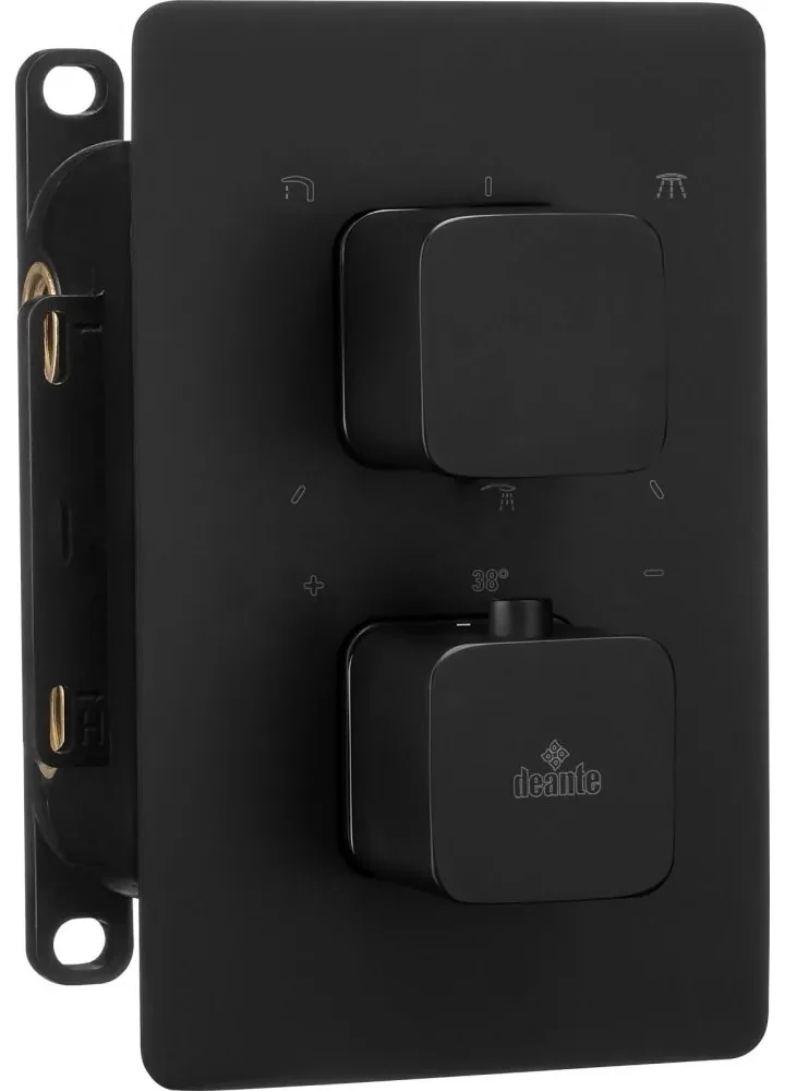 Set dus incastrat negru mat cu baterie termostatica Deante, Box Negru ...