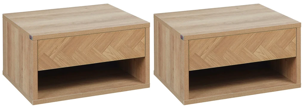 Set de 2 Noptiere Suspendate HOMCOM cu Sertar și Raft Deschis | Design ...