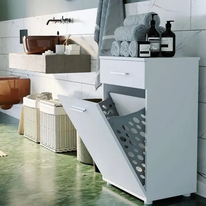 Dulap Baie cu cos de rufe Adore Diamond Mini, sertar, Alb Lucios, 52 x ...