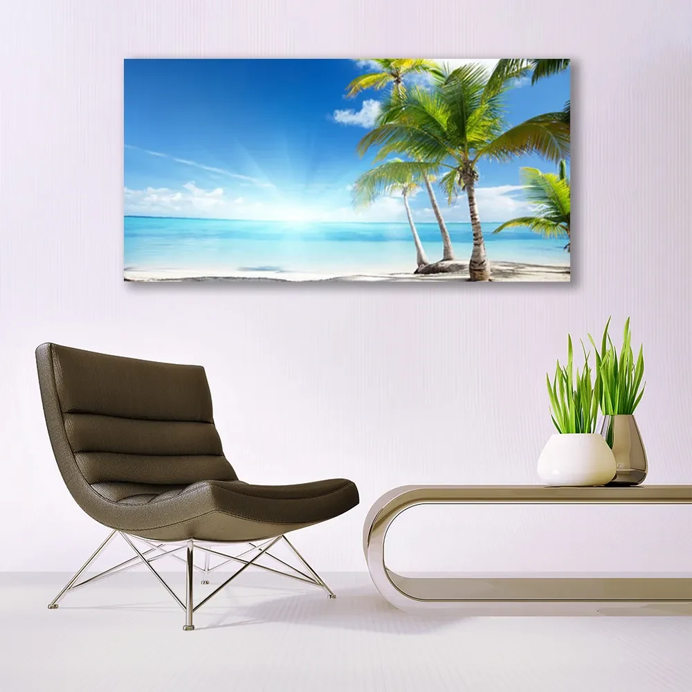 Tablou pe panza canvas Palm Sea peisaj copac Albastru Maro Verde | BIANO