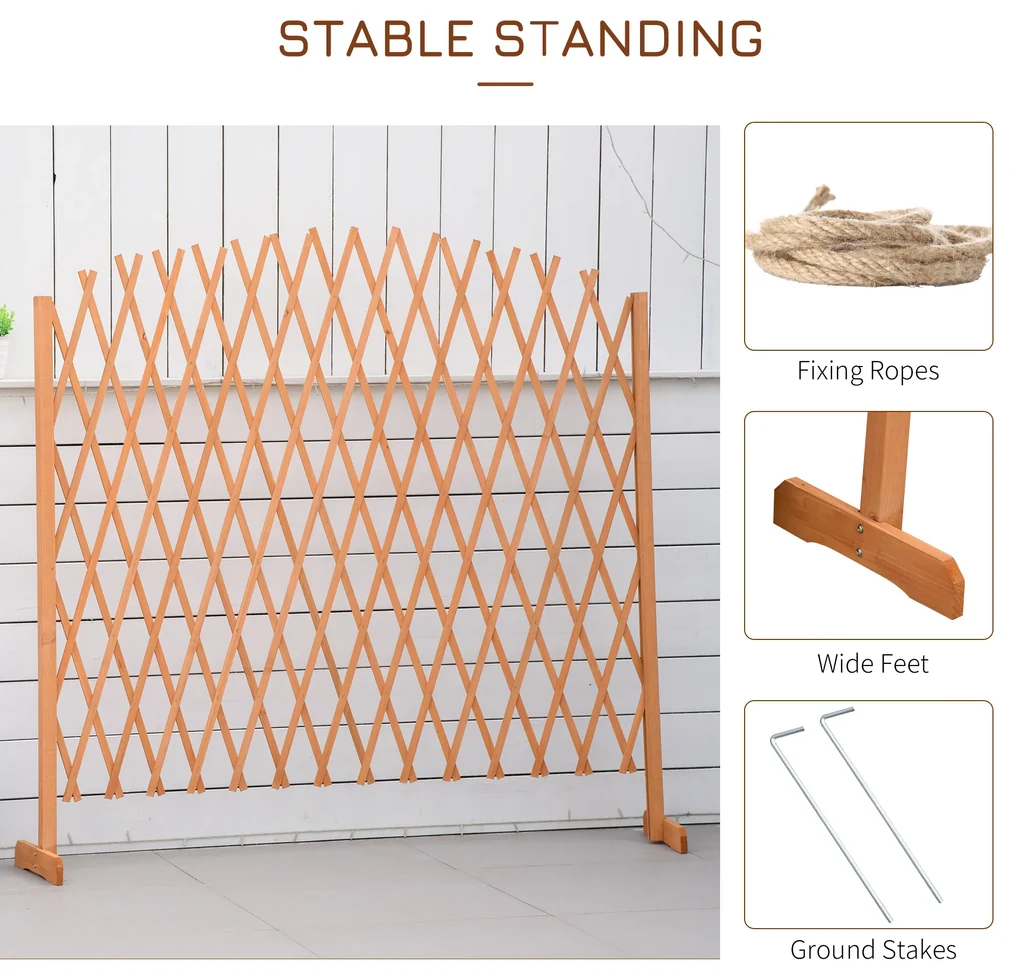 Outsunny Gard pentru Gradina Extensibil din Lemn 150cm, Gard de Lemn cu ...