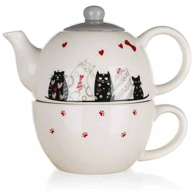 Ceainic ceramic cu farfurioară Banquet CATS | BIANO