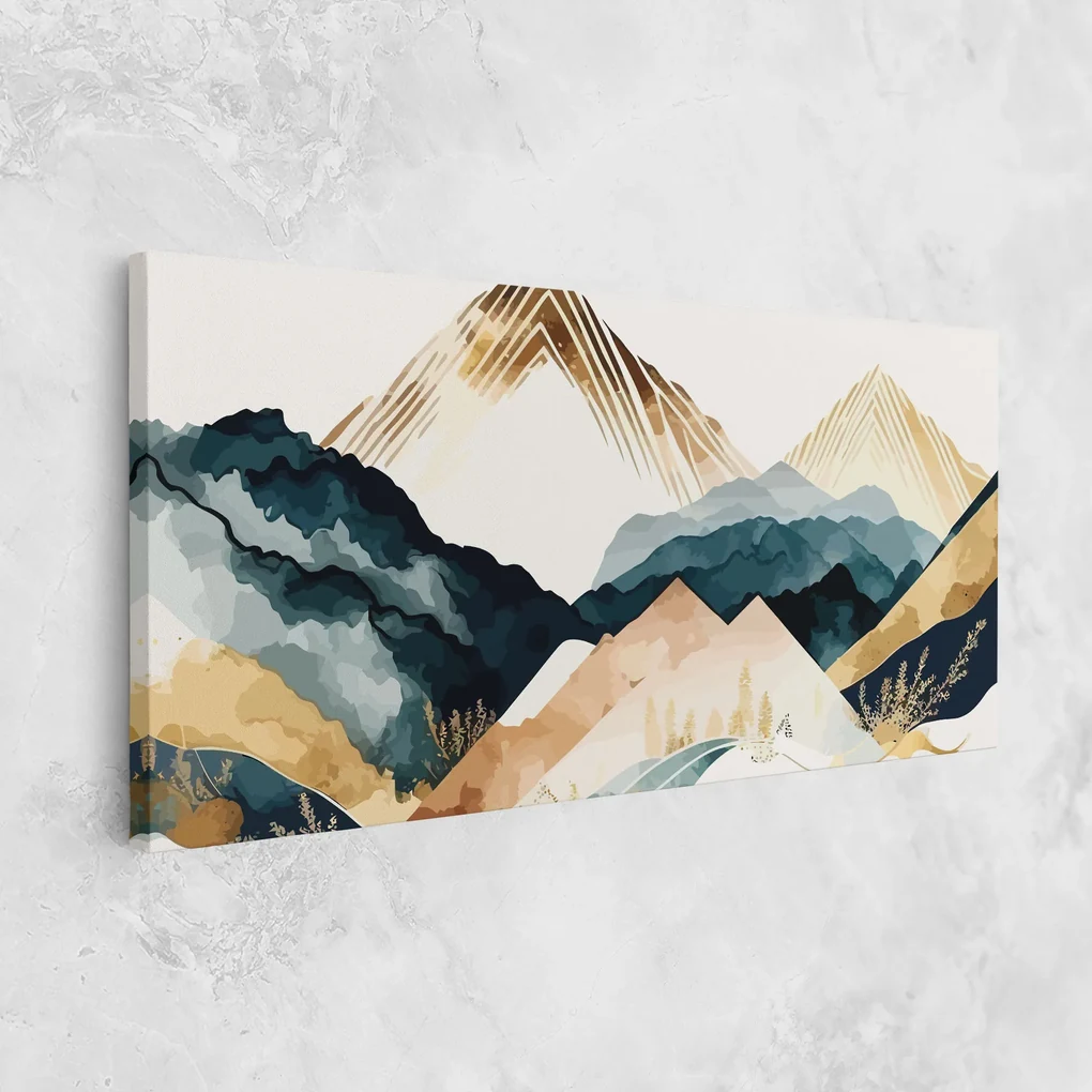 Tablou Canvas, 100x200cm, Dormitor si Living, Peisaje, Munti, Gold ...