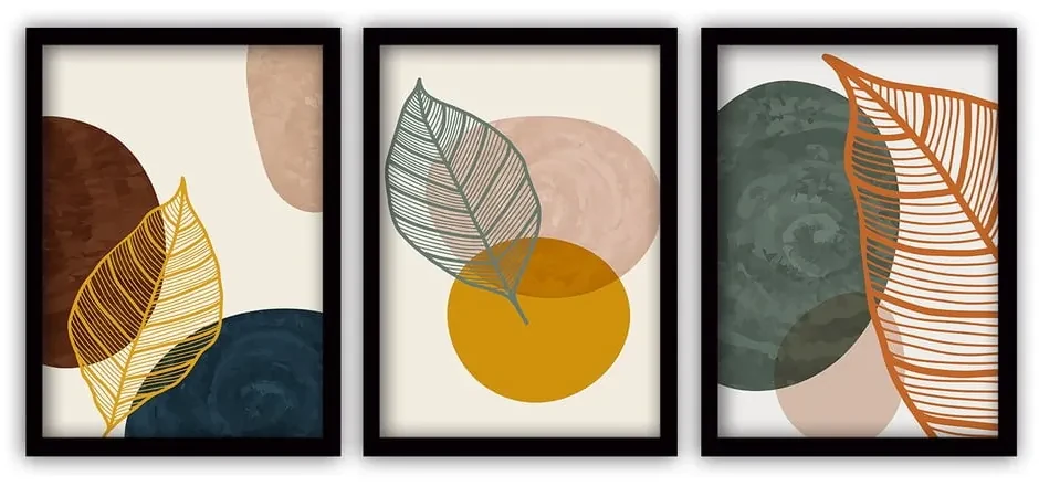 Set 3 tablouri cu ramă neagră Vavien Artwork Leaves III., 35 x 45 cm ...