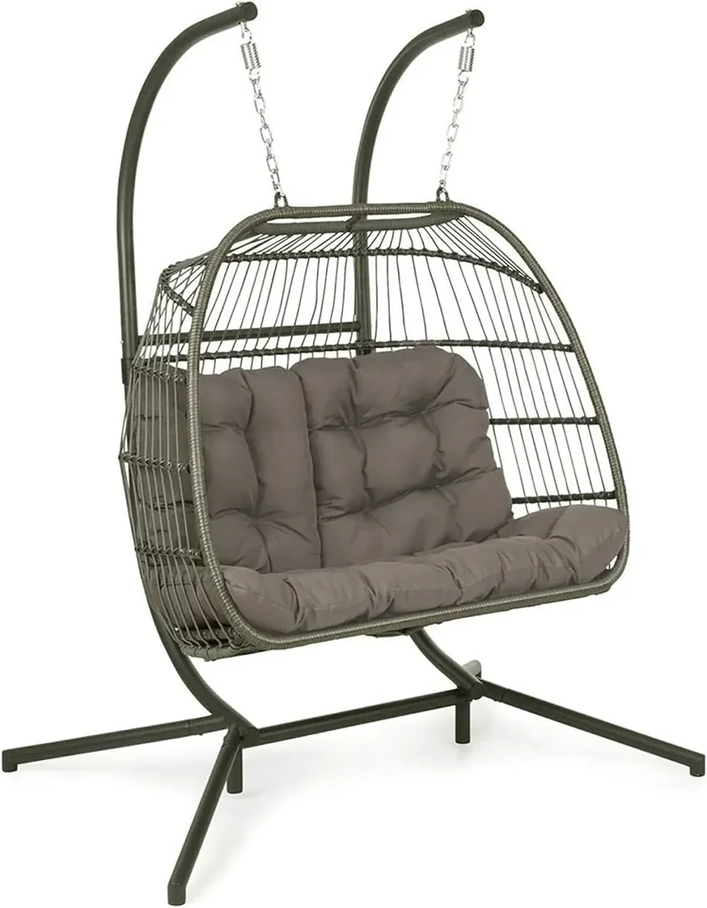 Fotoliu leagan dublu, suspendat, cu perne moi, rezistente la UV, împletitură tip răchită ...