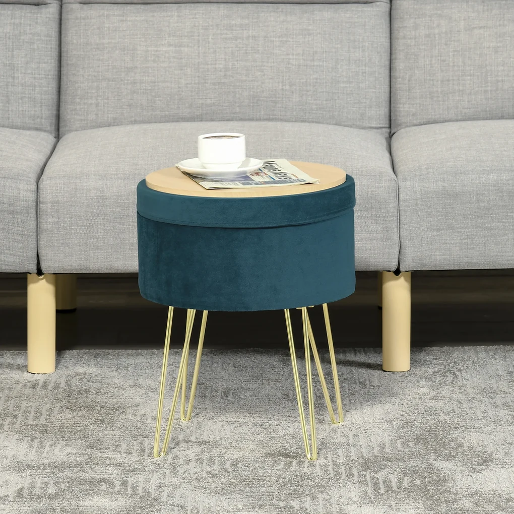 HOMCOM Puf Modern cu Spațiu de Depozitare din In, Scaun Suport Picioare ...