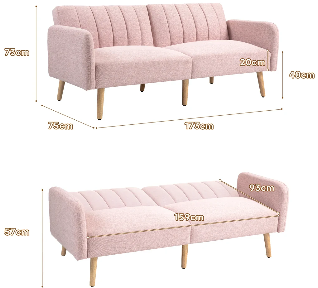 HOMCOM Canapea extensibilă 2 locuri Design scandinav Spătar înclinat 3 ...