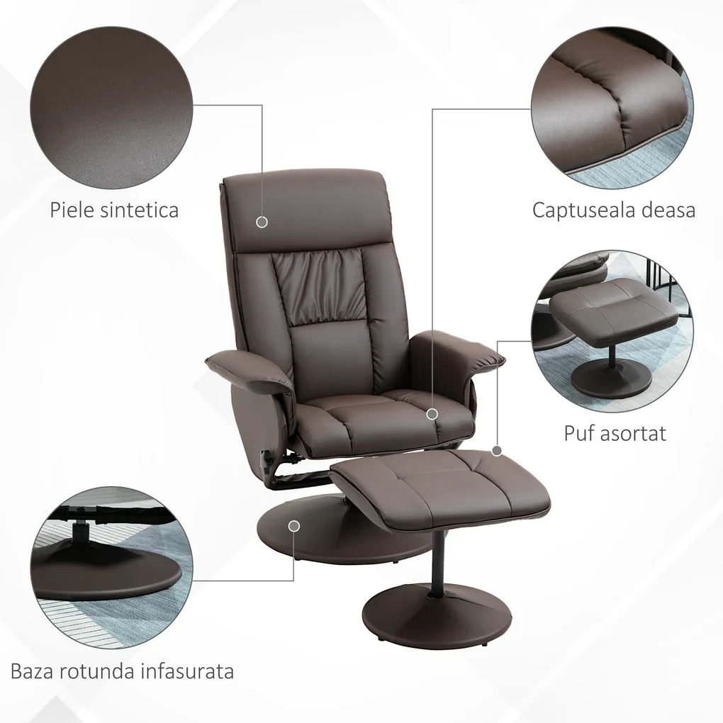 Scaun rabatabil si otoman HOMCOM cu baza infasurata, scaun pivotant din ...