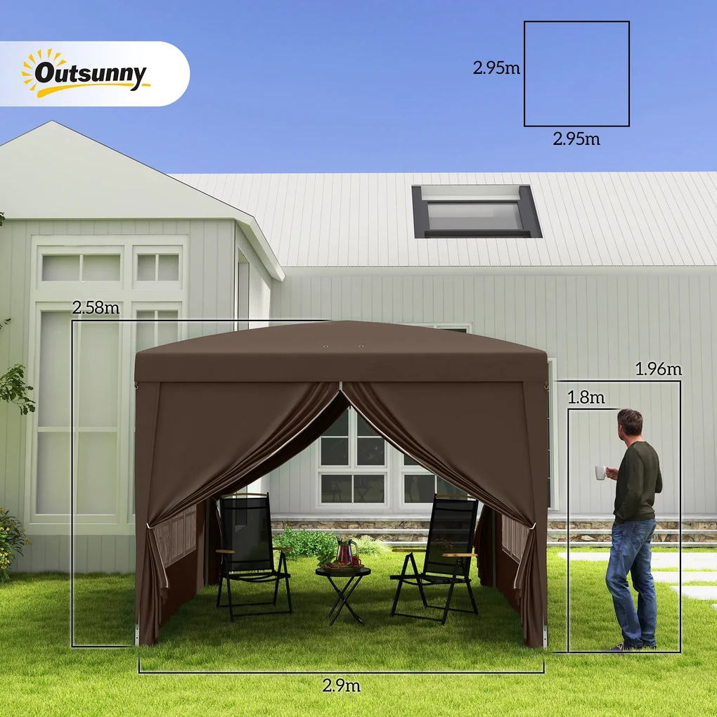 Outsunny Pavilion Pliabil cu 2 Uși, 2 Ferestre, 4 Panouri Laterale și ...