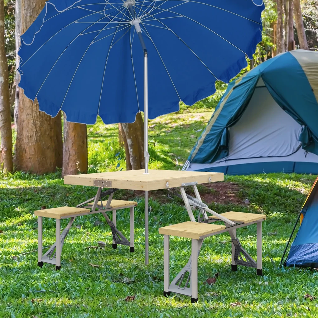 Outsunny Set Picnic Pliabil cu Masa, Scaune, Loc pentru Umbrelă, Cadru ...