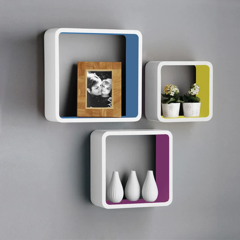 Set 3 cuburi perete colorate, MDF | BIANO