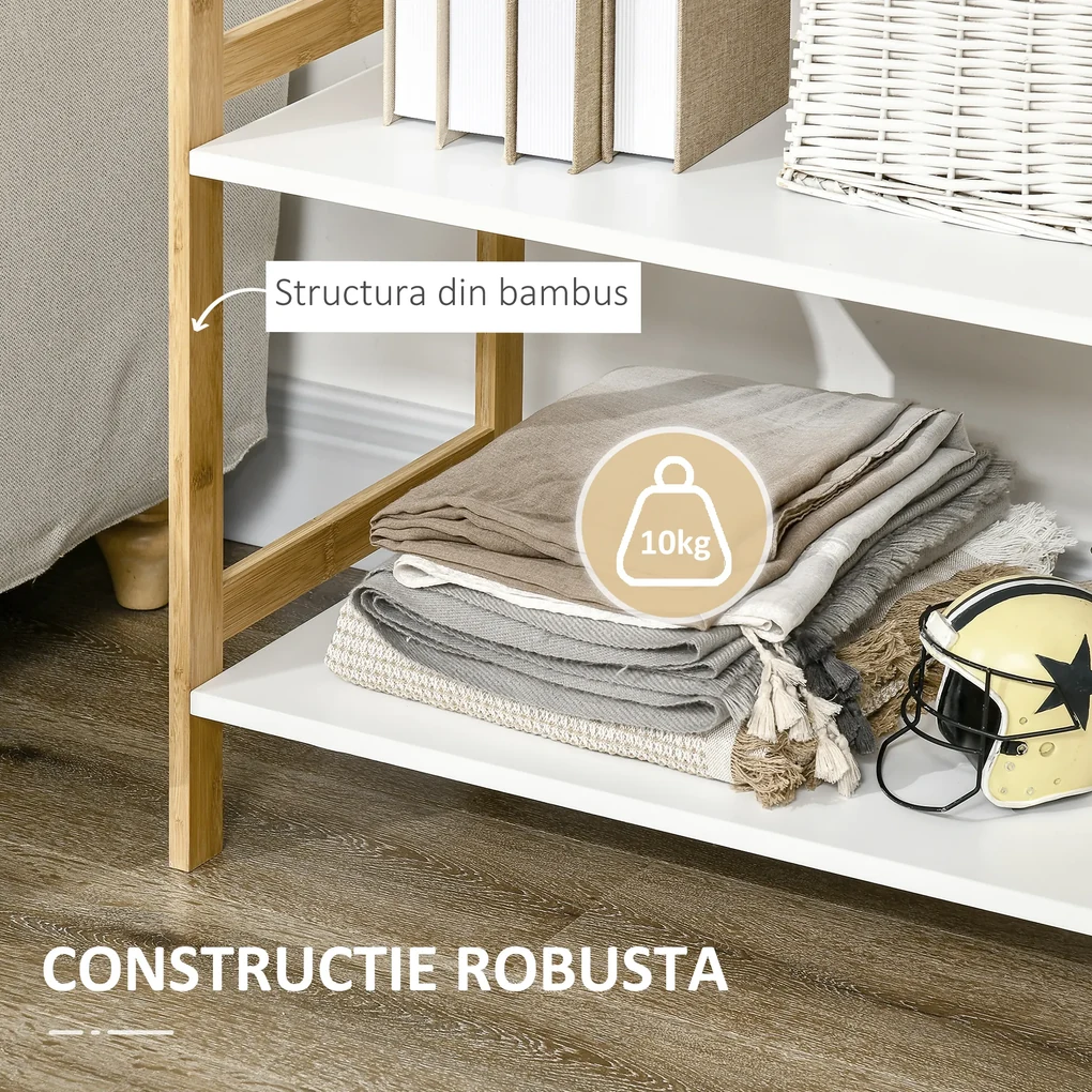 Raft de depozitare cu 5 niveluri, biblioteca, raft cu cadru din bambus ...