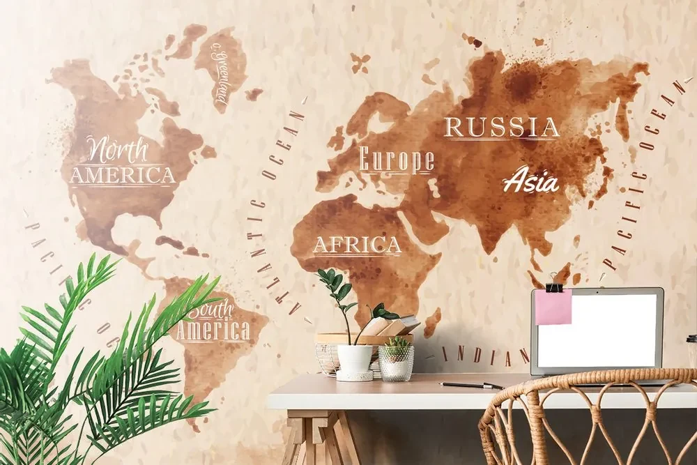 Tapet autoadeziv harta lumii în design retro | BIANO