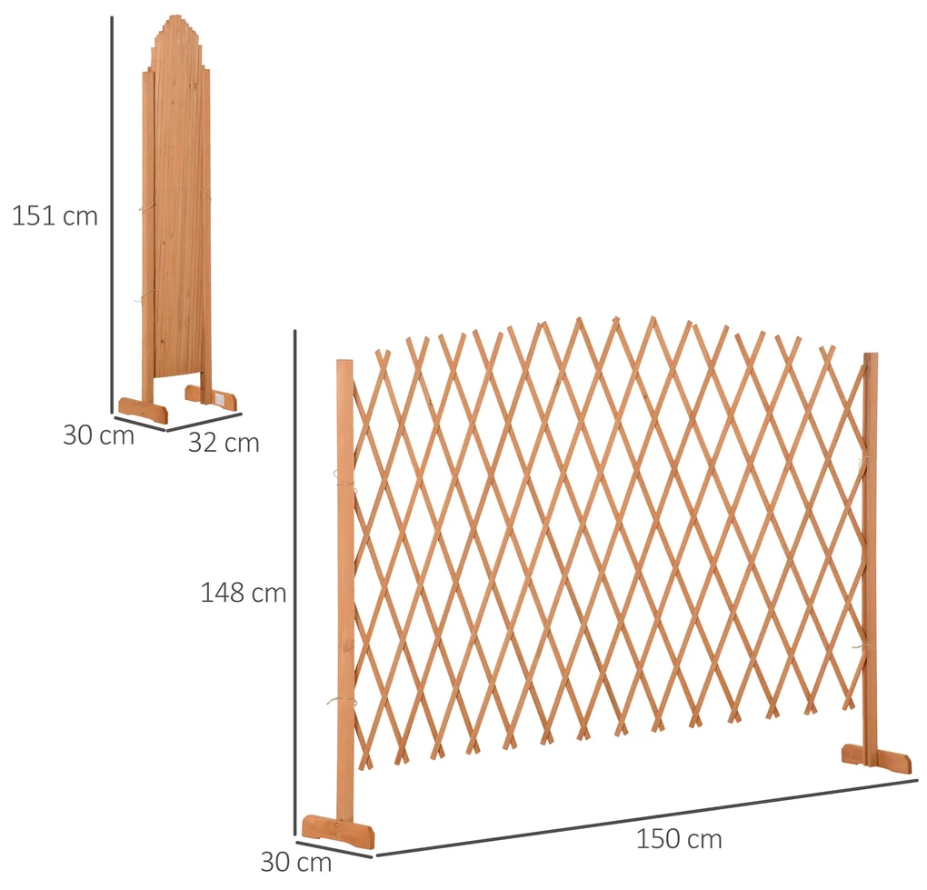 Outsunny Gard pentru Gradina Extensibil din Lemn 150cm, Gard de Lemn cu ...