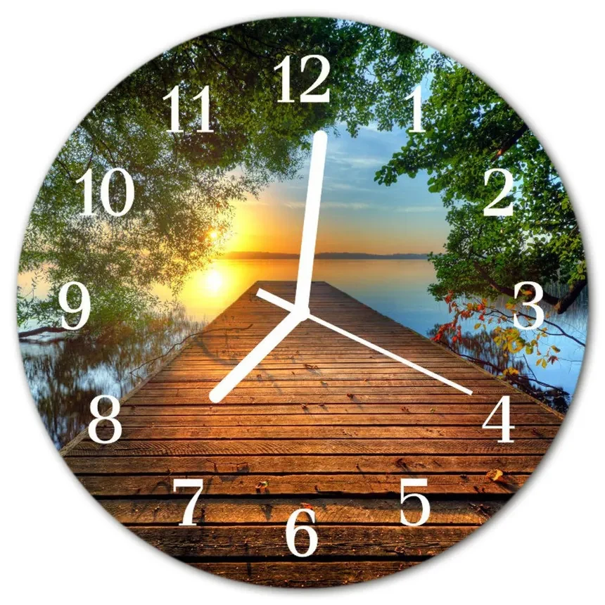 Ceas de perete din sticla rotund Web Peisaj multi-colorat | BIANO