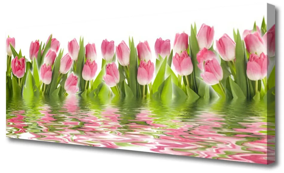 Tablou pe panza canvas Lalele Floral Roz Verde | BIANO