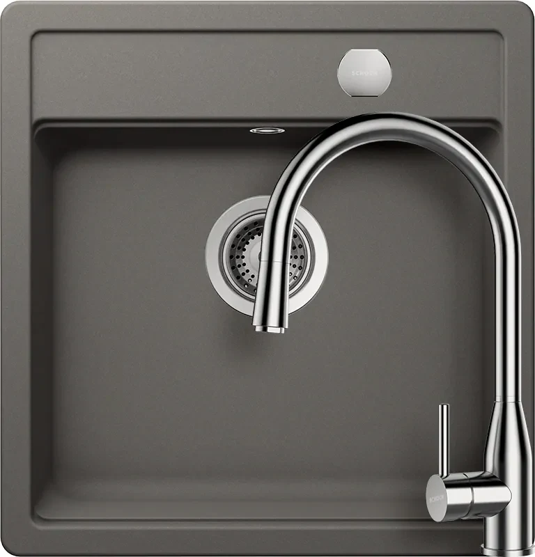 Set chiuveta bucatarie Schock Mono N-100S 490 x 510 mm Cristadur Silverstone, gri inchis cu ...