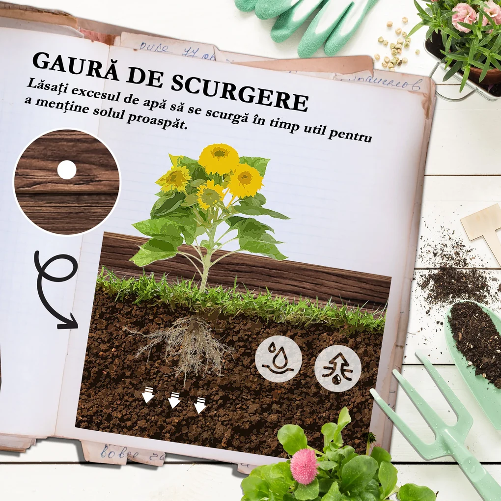 Outsunny Strat de Gradină Înălțat cu Grilaj pe 2 Nivele, Jardinieră din ...