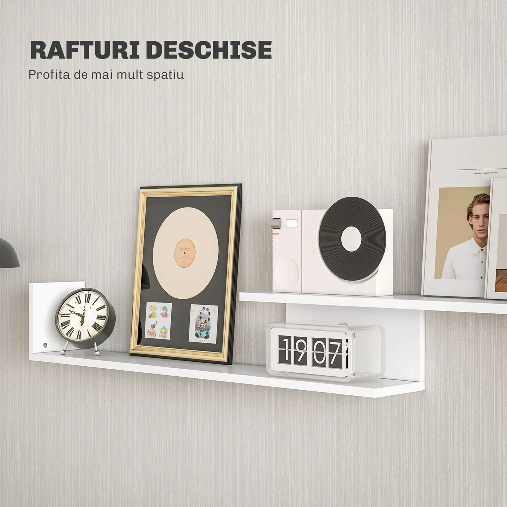 HOMCOM Mobilier TV cu Raft de Perete, Rafturi Deschise și Dulăpior din ...