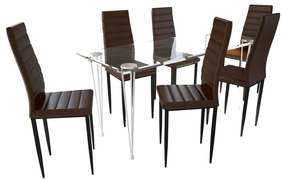 271694 vidaXL Set 6 scaune de culoare maro și masă de sticlă | BIANO