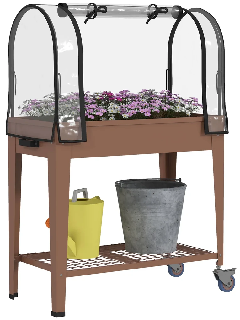 Outsunny Strat de Gradină Înălțat cu Acoperiș de Sera, Jardiniera ...