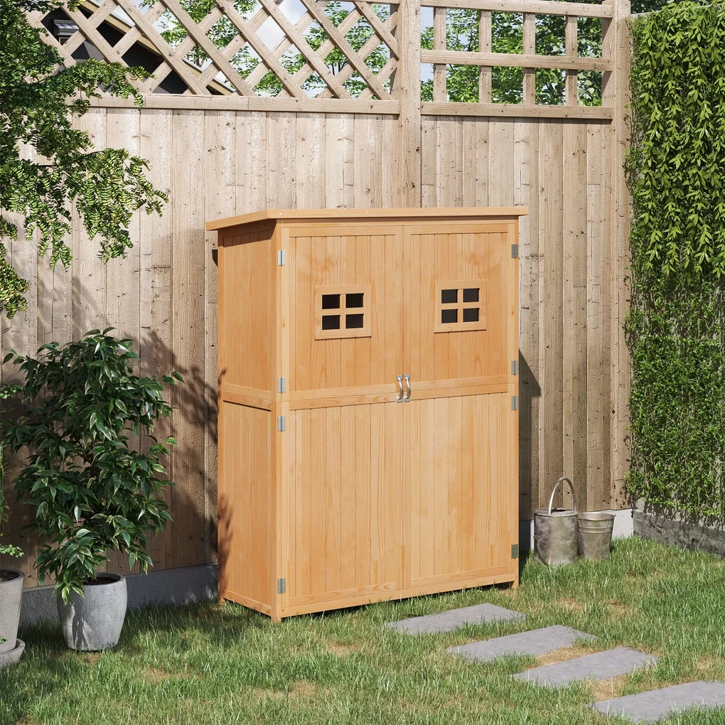 Casuta de gradina Outsunny pentru scule din lemn de brad cu rafturi 127 ...