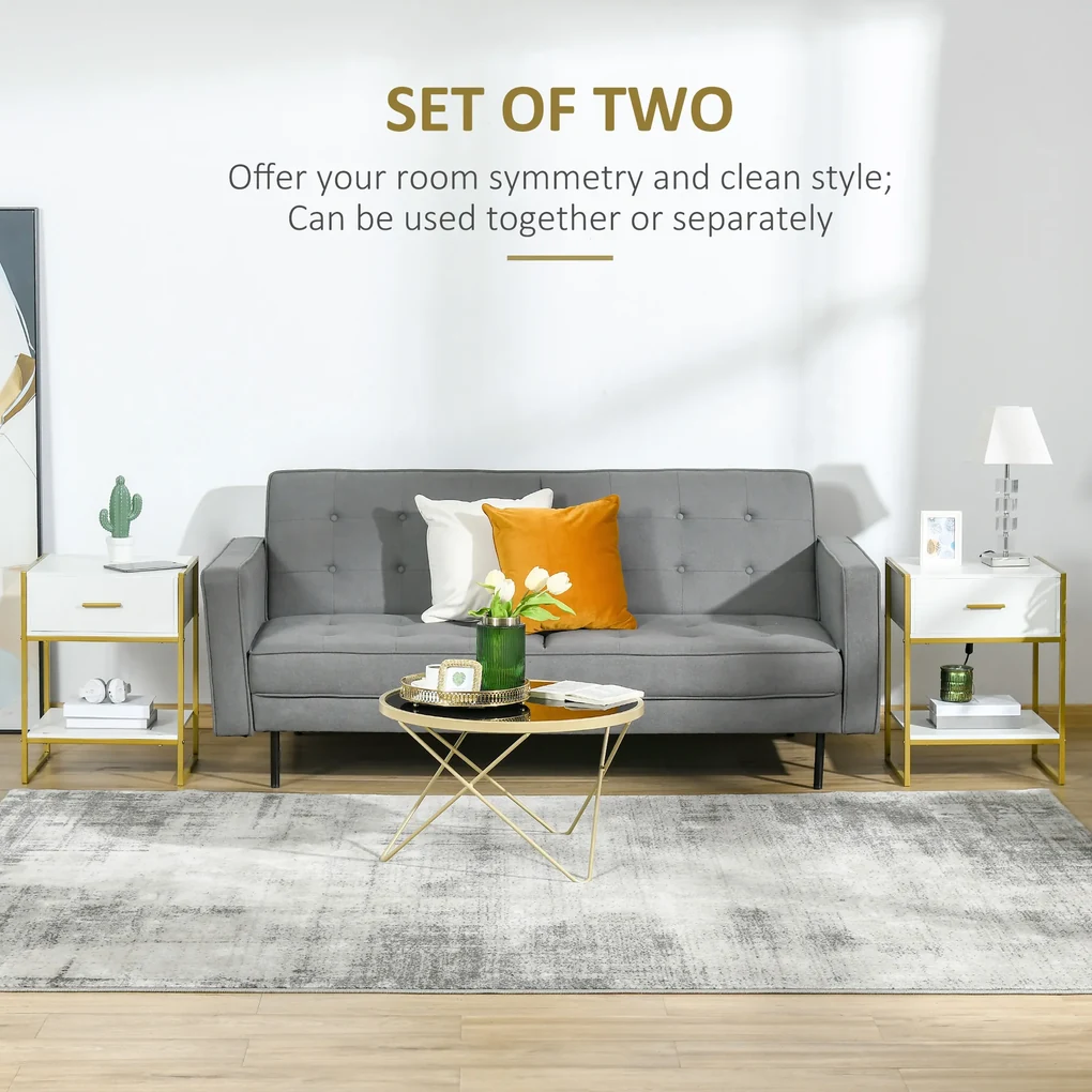 HOMCOM Set din 2 Noptiere Moderne, Noptiere cu Raft și Sertar ...