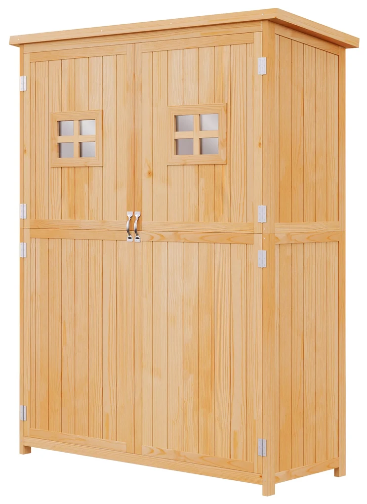 Casuta de gradina Outsunny pentru scule din lemn de brad cu rafturi 127 ...