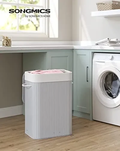 Cos de Rufe cu Capac si Sac Interior, Bambus, Gri, Vasagle, LCB010G01 ...