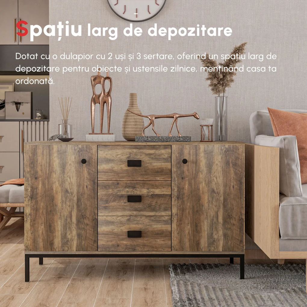 Dulap Lateral HOMCOM Stil Industrial, pentru Depozitare, cu Sertare ...