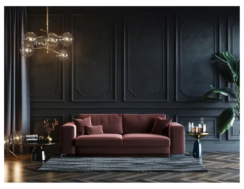 Canapea extensibilă din catifea devichy Rothe, 256 cm, roz închis | BIANO