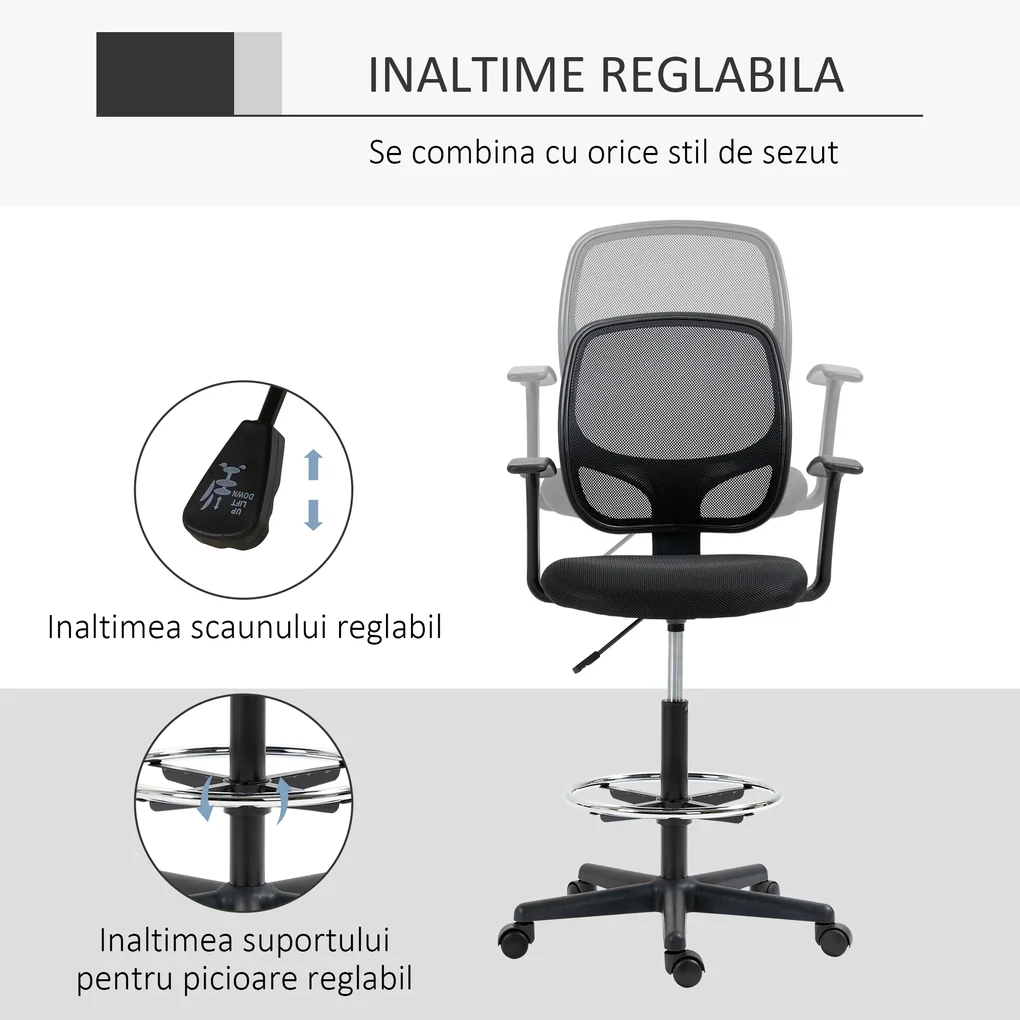 Vinsetto Scaun de Birou Reglabil, cu Cotiere și Roți Pivotante ...