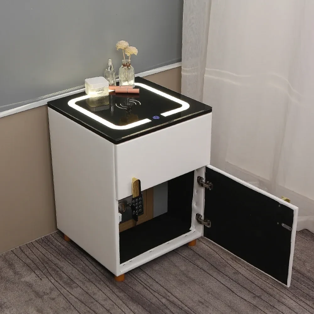 Noptieră inteligentă cu seif ascuns, spațiu depozitare, iluminare LED ...