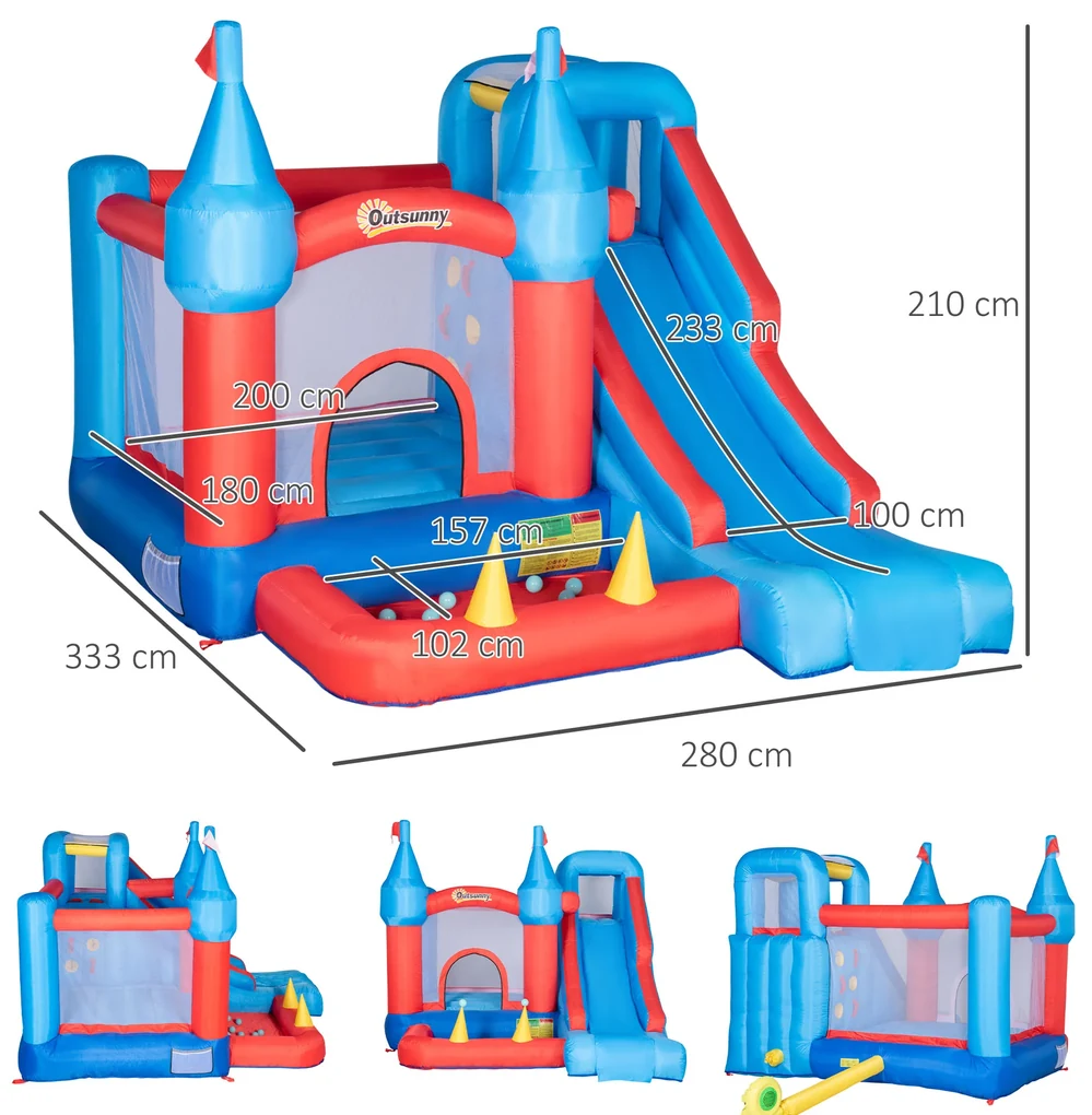 Castel pentru Copii 4 in 1 Outsunny cu Geanta de transport pompa 450 W ...