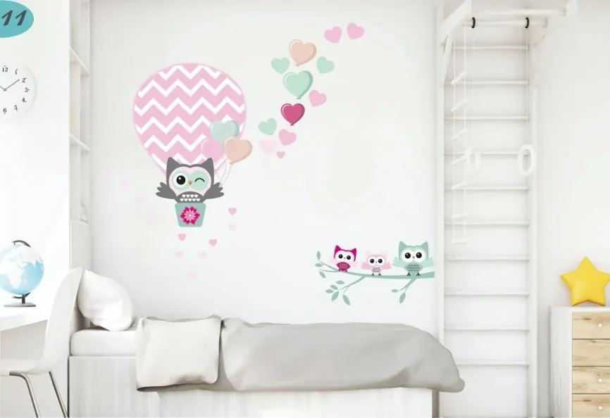 Autocolant decorativ de perete în culori pastelate Owl In Love 150 x ...