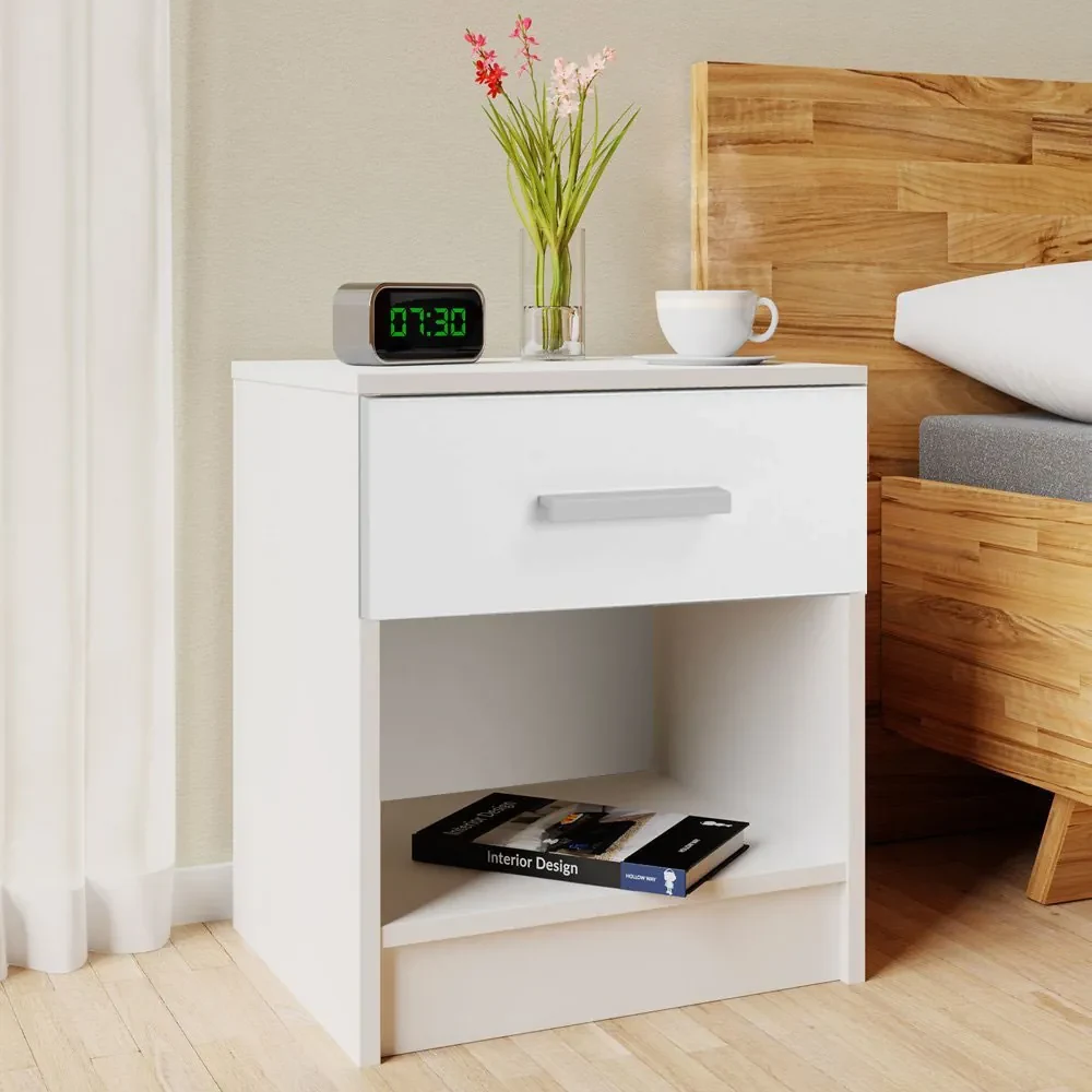 Noptiera alba cu un sertar, 41x32x48 cm | BIANO