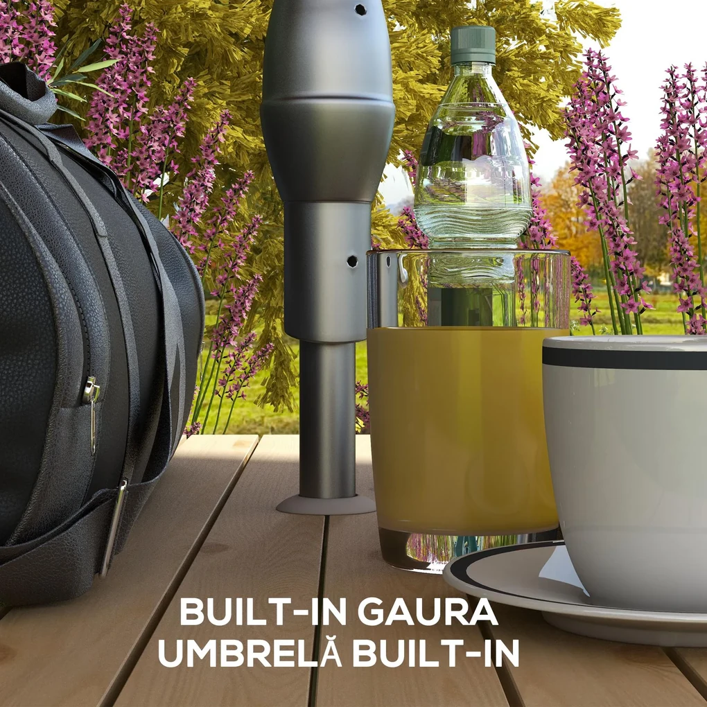 Outsunny Set Picnic Pliabil cu Masa, Scaune, Loc pentru Umbrelă, Cadru ...