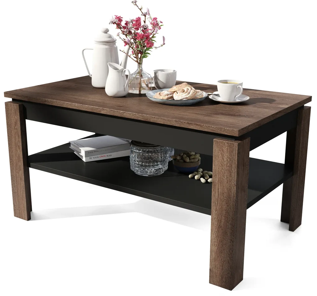 Mazzoni ASTI-P Stejar Maro/Negru – MASĂ/MĂSUȚĂ CAFEA MODERNĂ CU BLAT ...