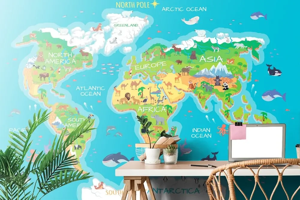 Tapet harta lumii geografică pentru copii | BIANO