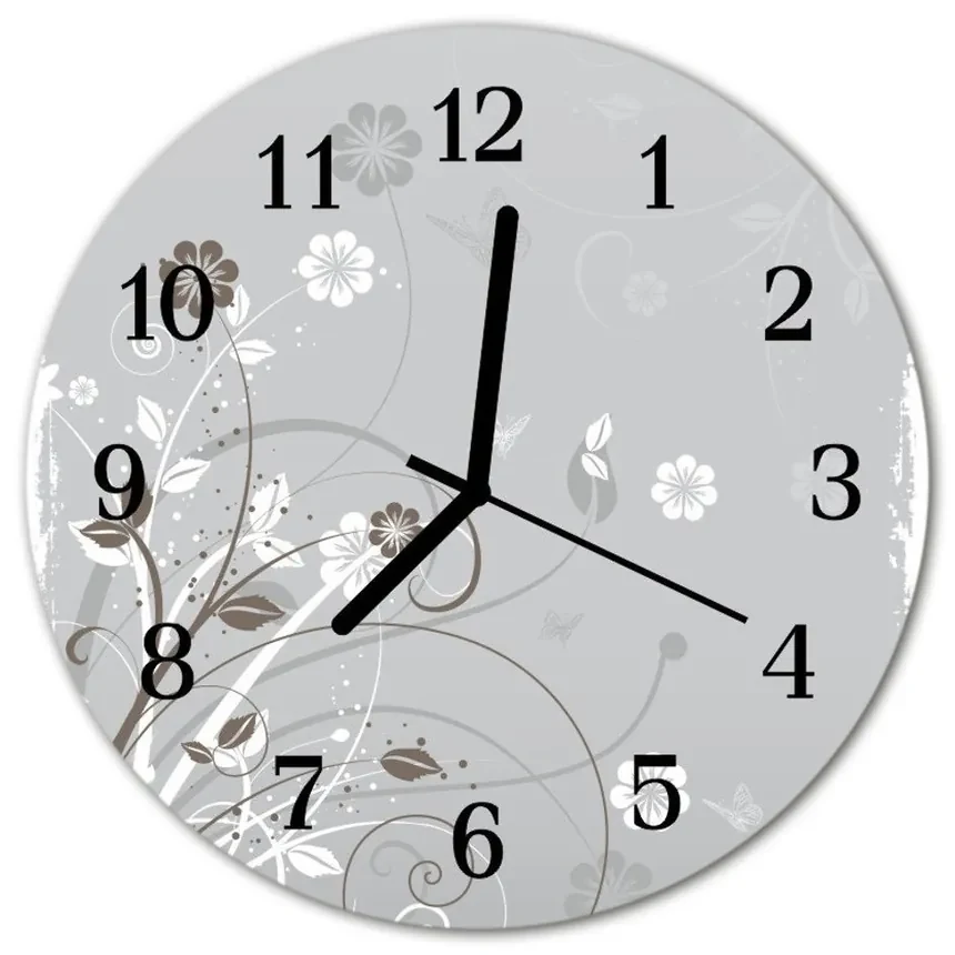 Ceas de perete din sticla rotund Flori Flori Gray | BIANO