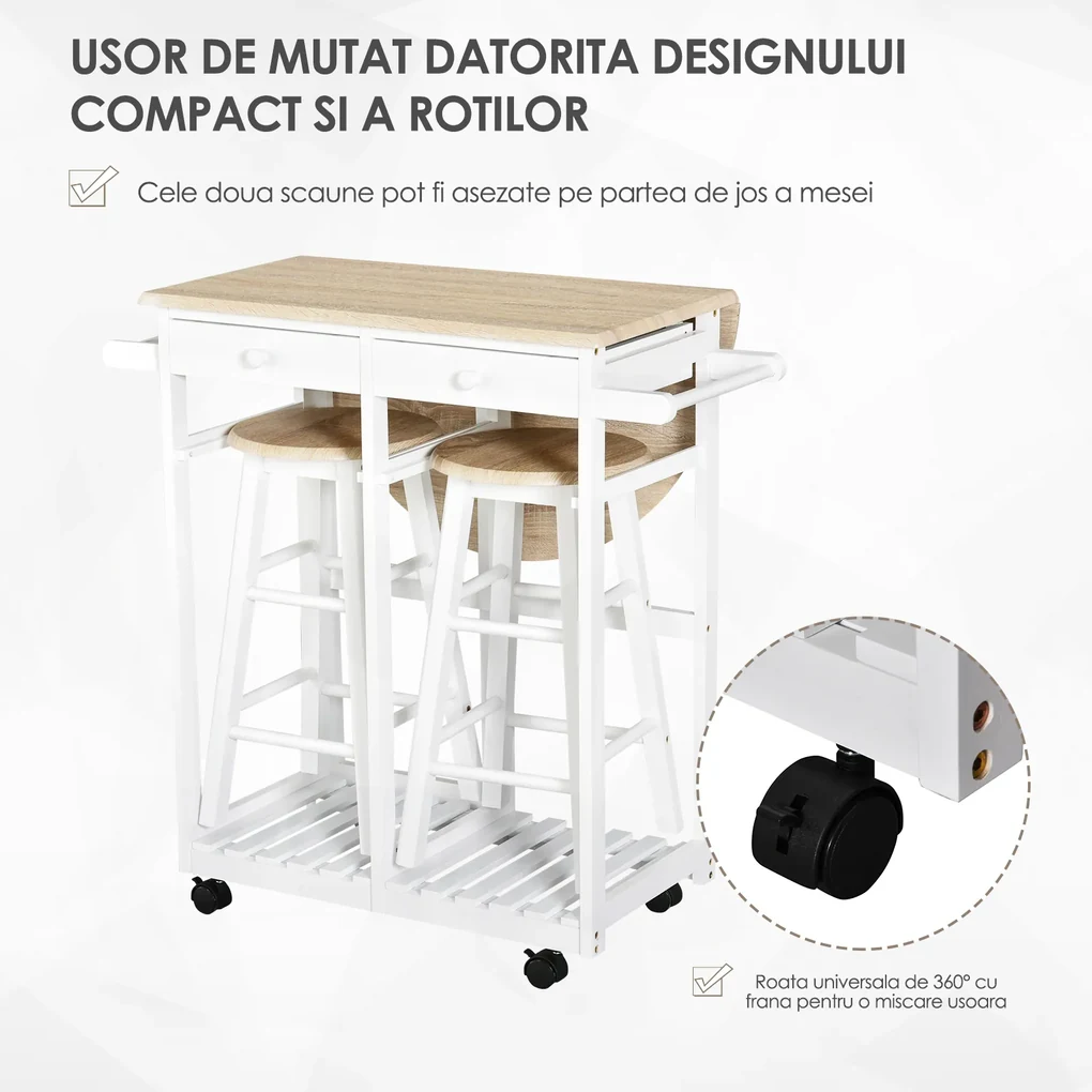 Masa pliabila cu 4 roti cu rotatie 360 °, set masa cu 2 scaune 83 ...