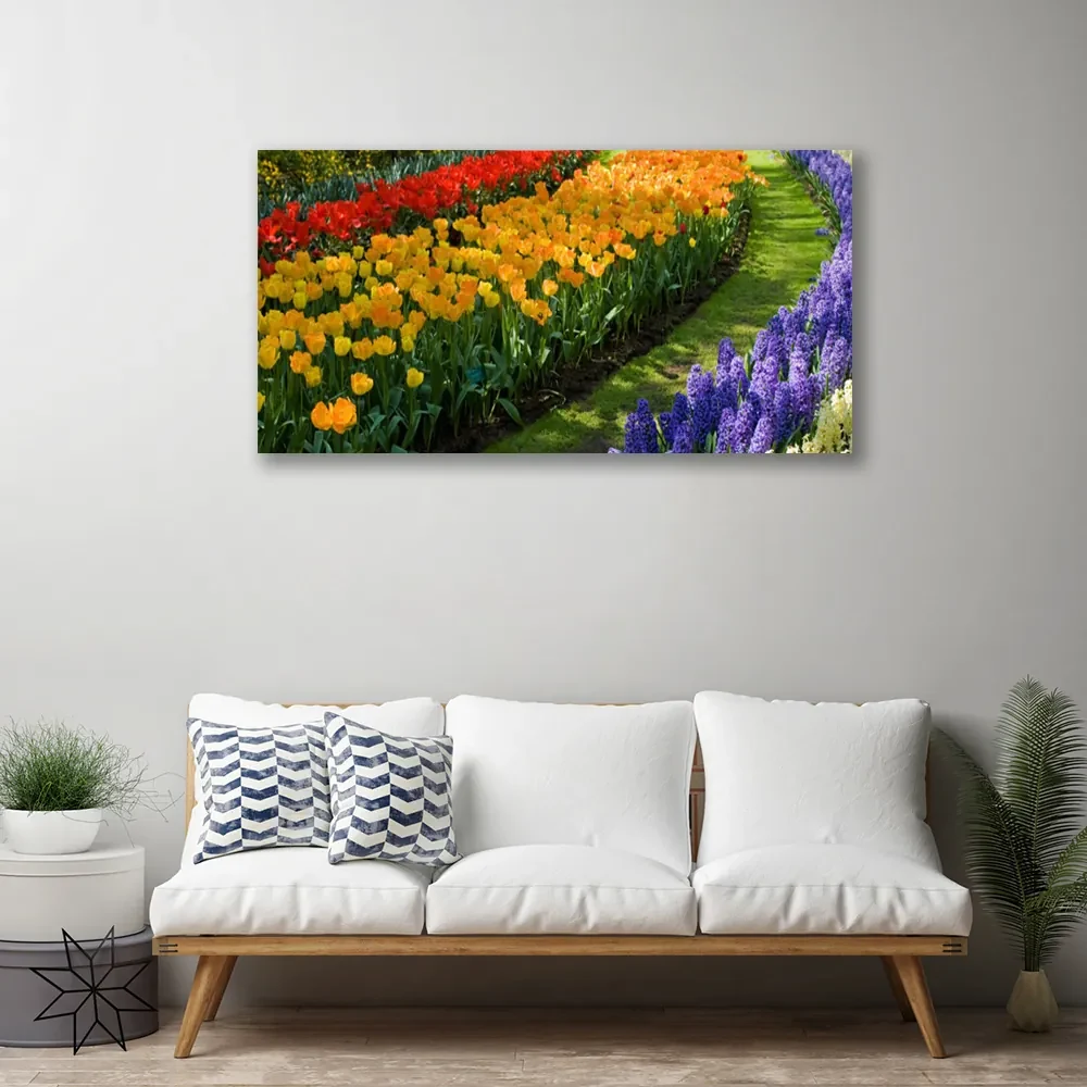 Tablou pe panza canvas Flori Floral Verde Roșu Galben Violet | BIANO