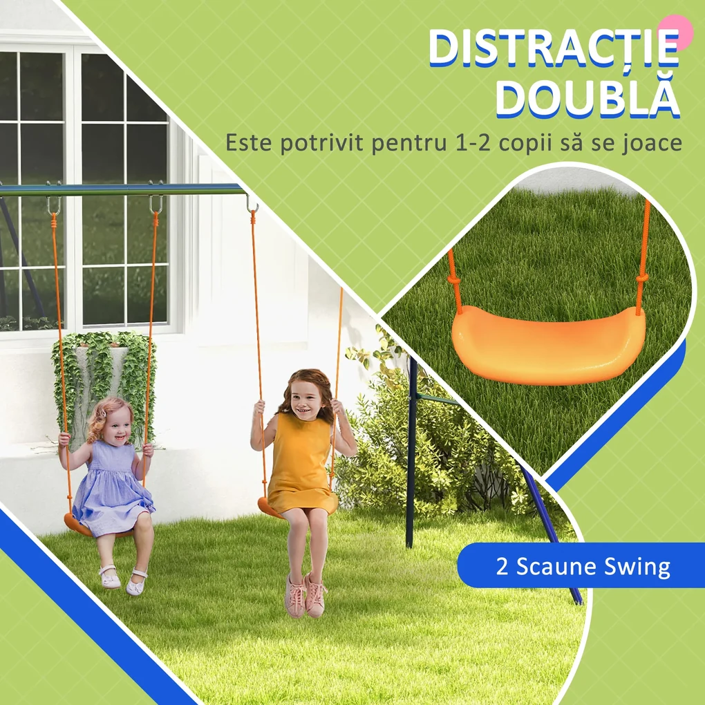 Outsunny Set de leagan pentru copii, Cadru metalic de leagan pentru ...
