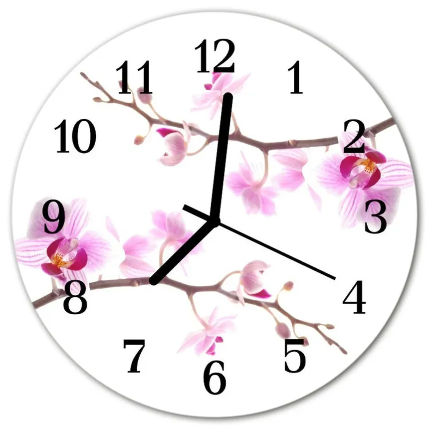 Ceas de perete din sticla rotund Orchid Flori și plante roz | BIANO