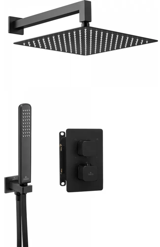 Set dus incastrat negru mat cu baterie termostatica Deante, Box Negru ...